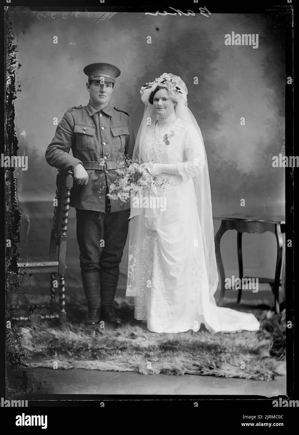 Wedding portrait of Private Cecil Charles Baker and Hannah Irene Baker ...
