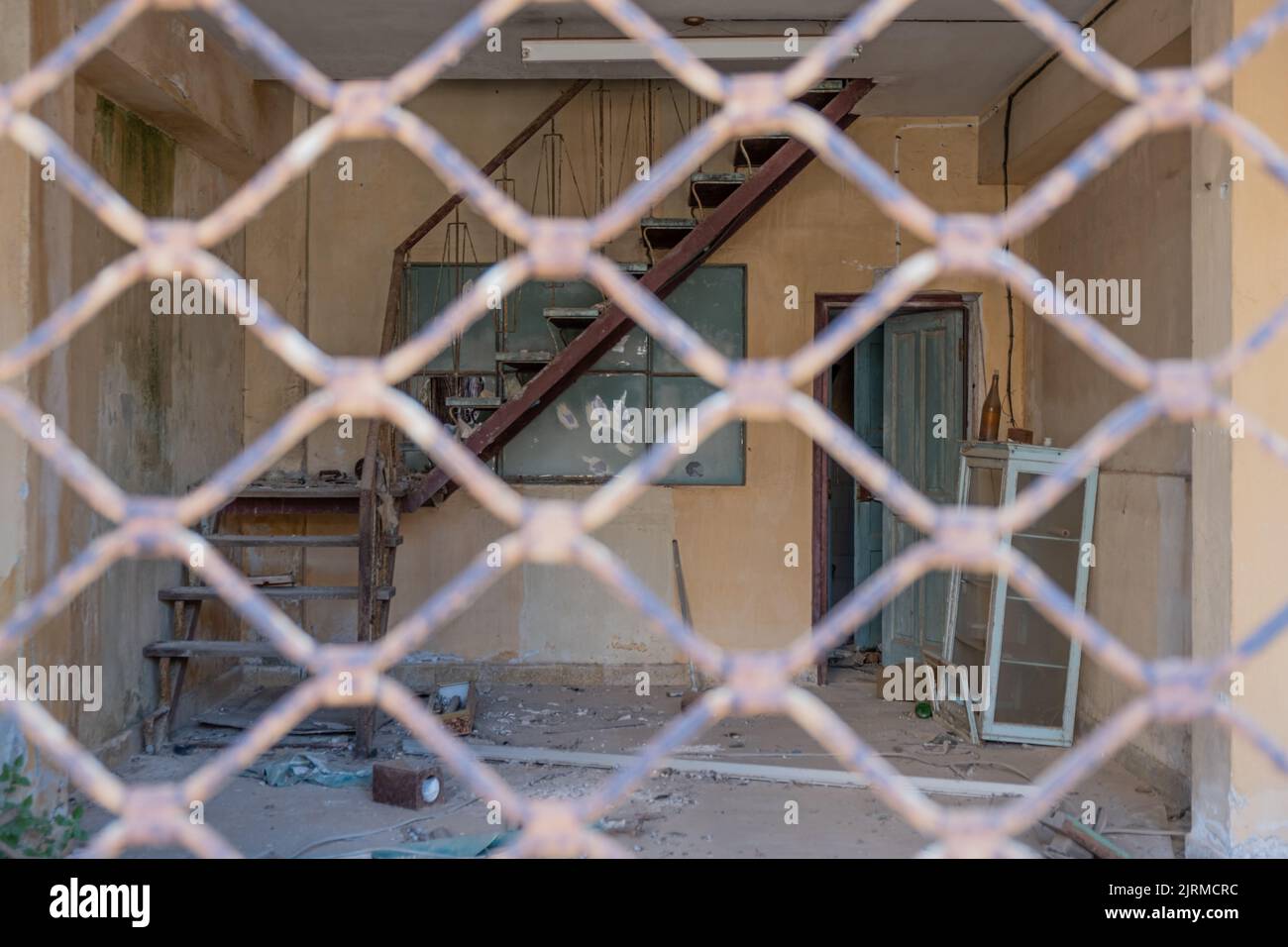 Damaged staircase, a selective focus damaged staircase inside the ...