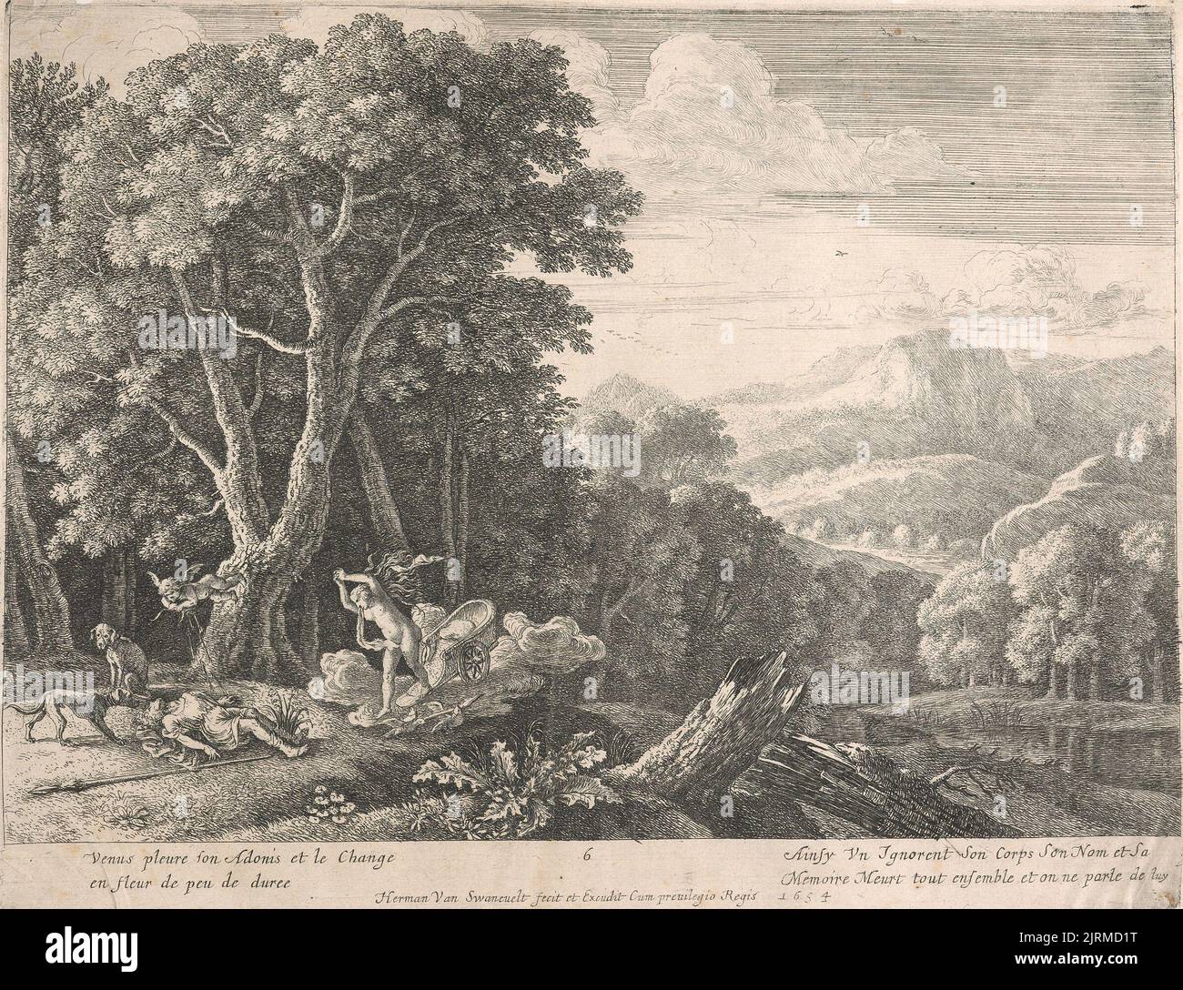 Six landscapes with the story of Adonis. Plate 6. Venus lamenting the ...