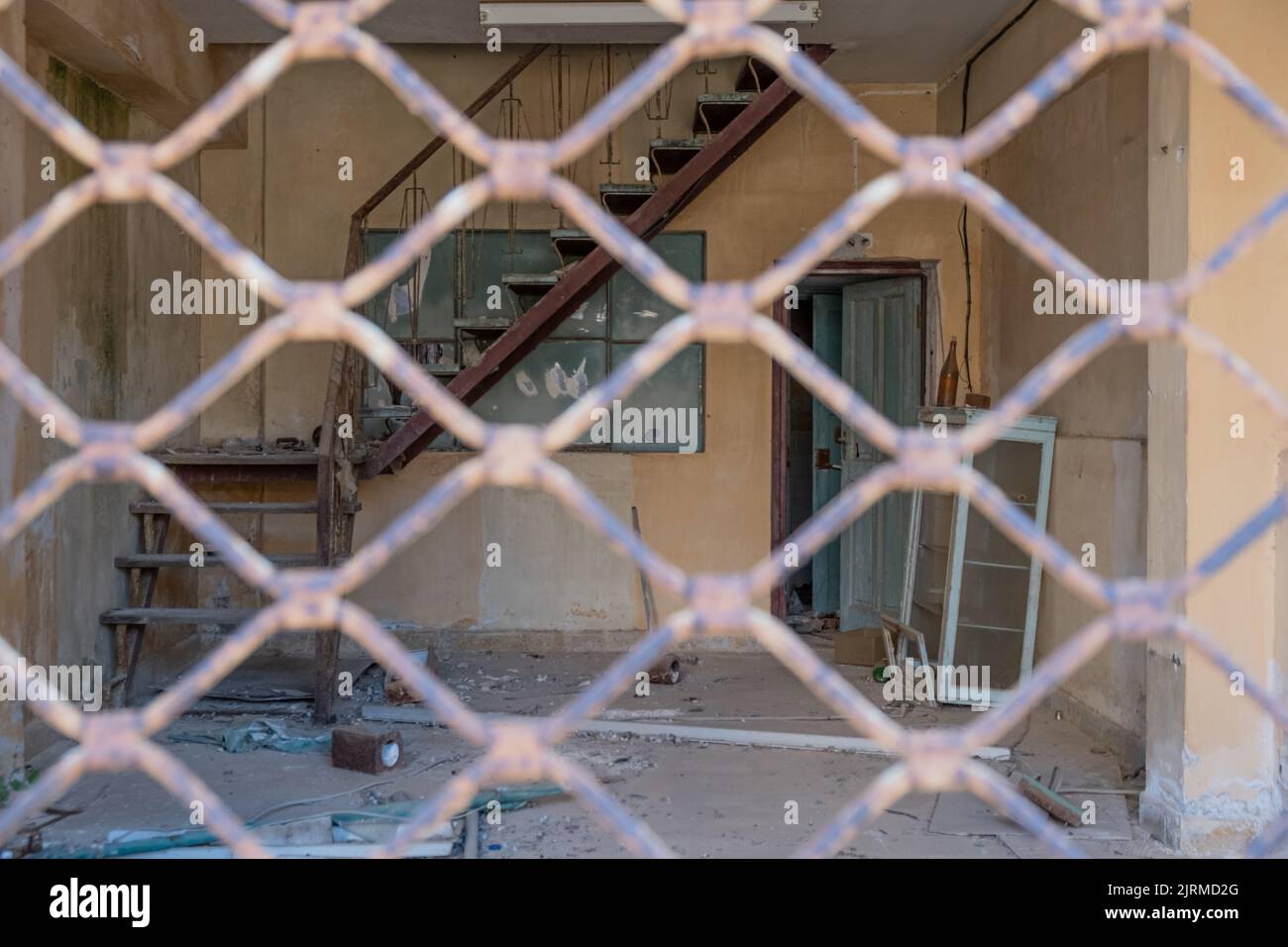 Damaged staircase, a selective focus damaged staircase inside the ...