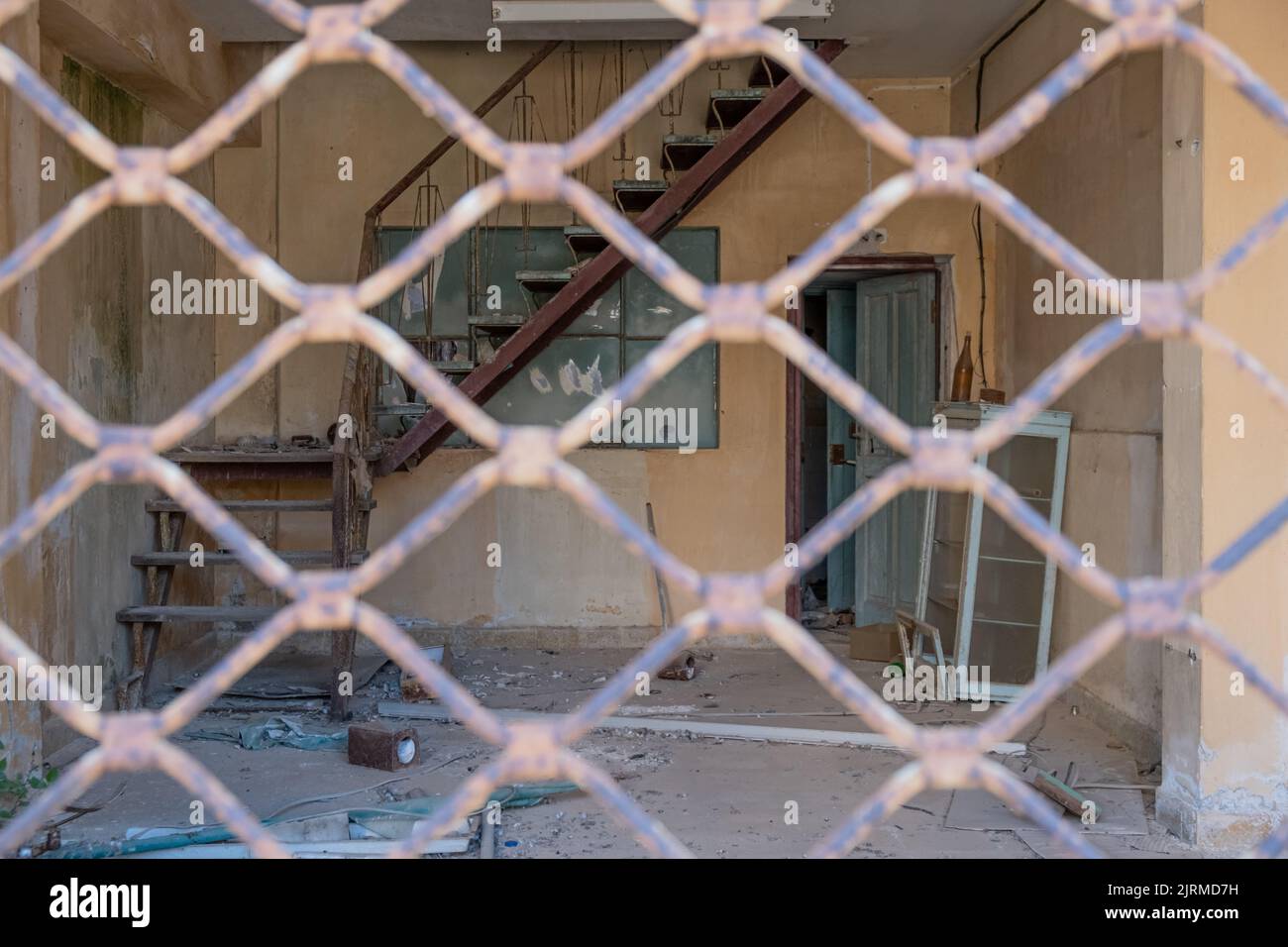 Damaged staircase, a selective focus damaged staircase inside the ...