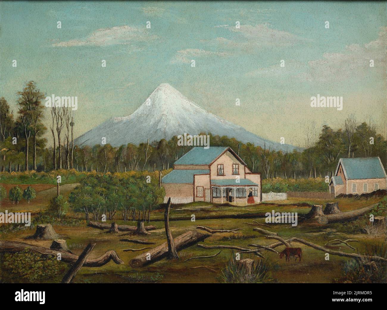Landscape with settlers, circa 1857, Taranaki, by Messenger Sisters ...