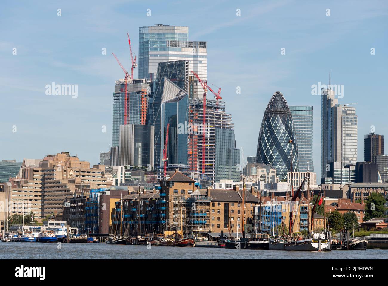 London's new financial district skyline behind River Thames riverfront ...