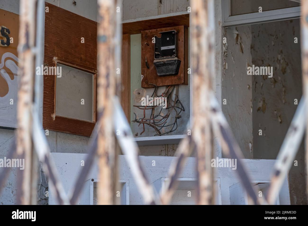 Electrical panel, a selective focus broken electrical panel behind the ...