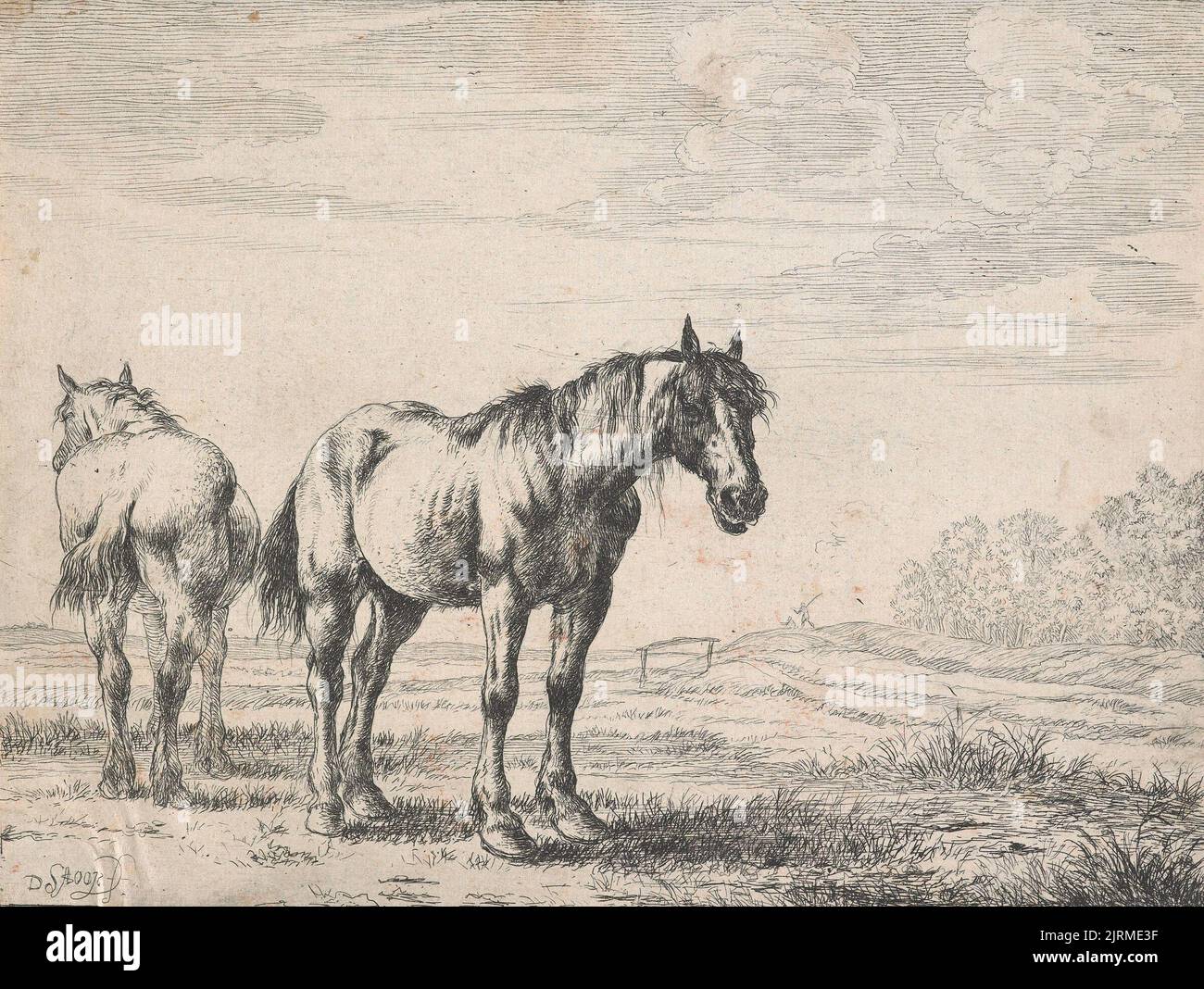 Two tired plow horses., 1651, Netherlands, by Dirck Stoop. Gift of ...