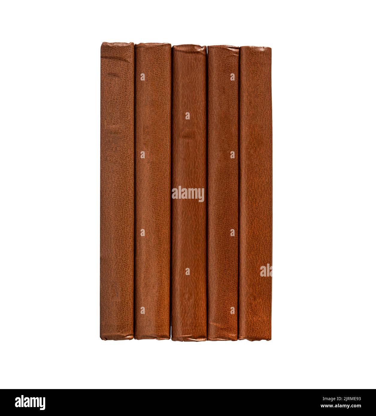 Books row in brown cover isolated on white background. Classic ...