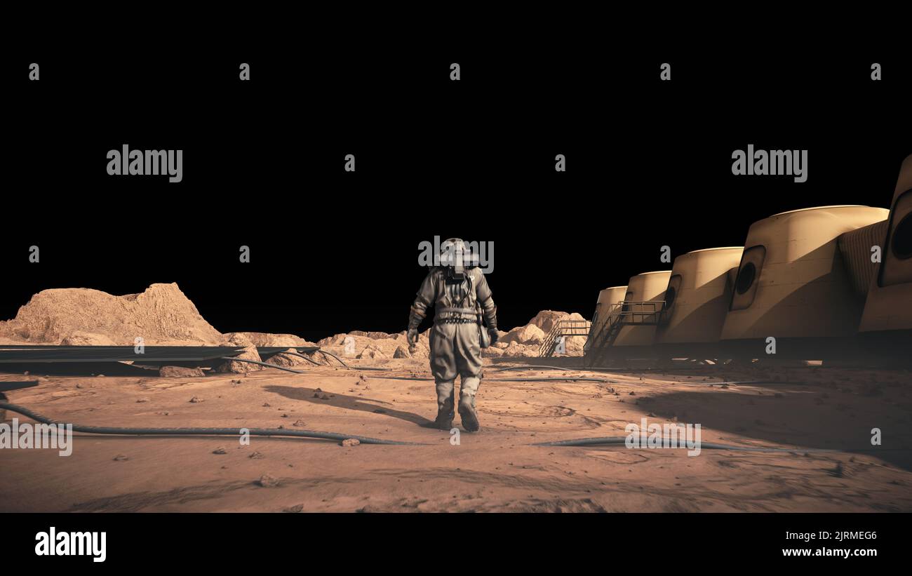 The Astronaut in Space Suit Confidently Walking on Mars with Alpha ...