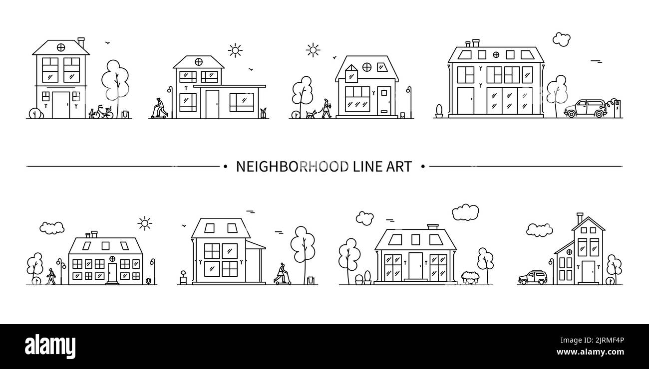 Neighborhood line art collection. A group of different linear ...
