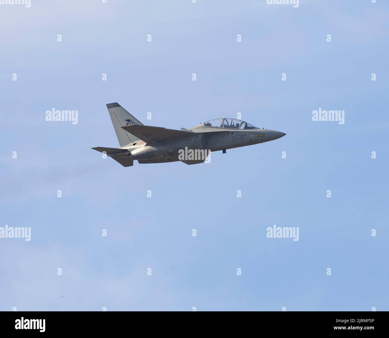 An Italian Aermacchi M-346 Master fast jet trainer displays at the 2022 ...