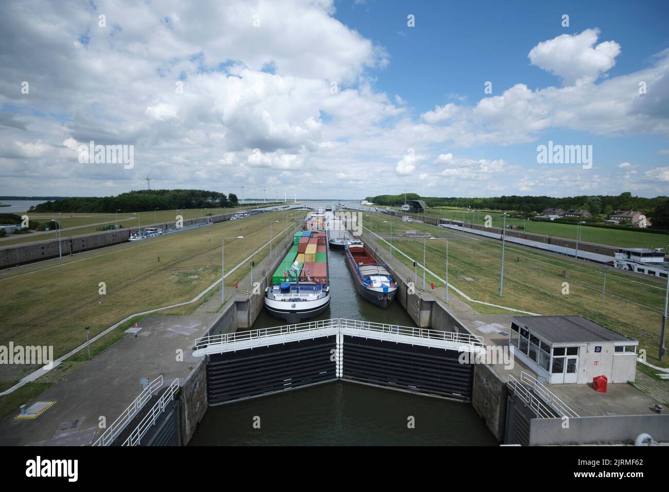 Lock in the Netherlands from above. The volkeraksluis for industrial ...