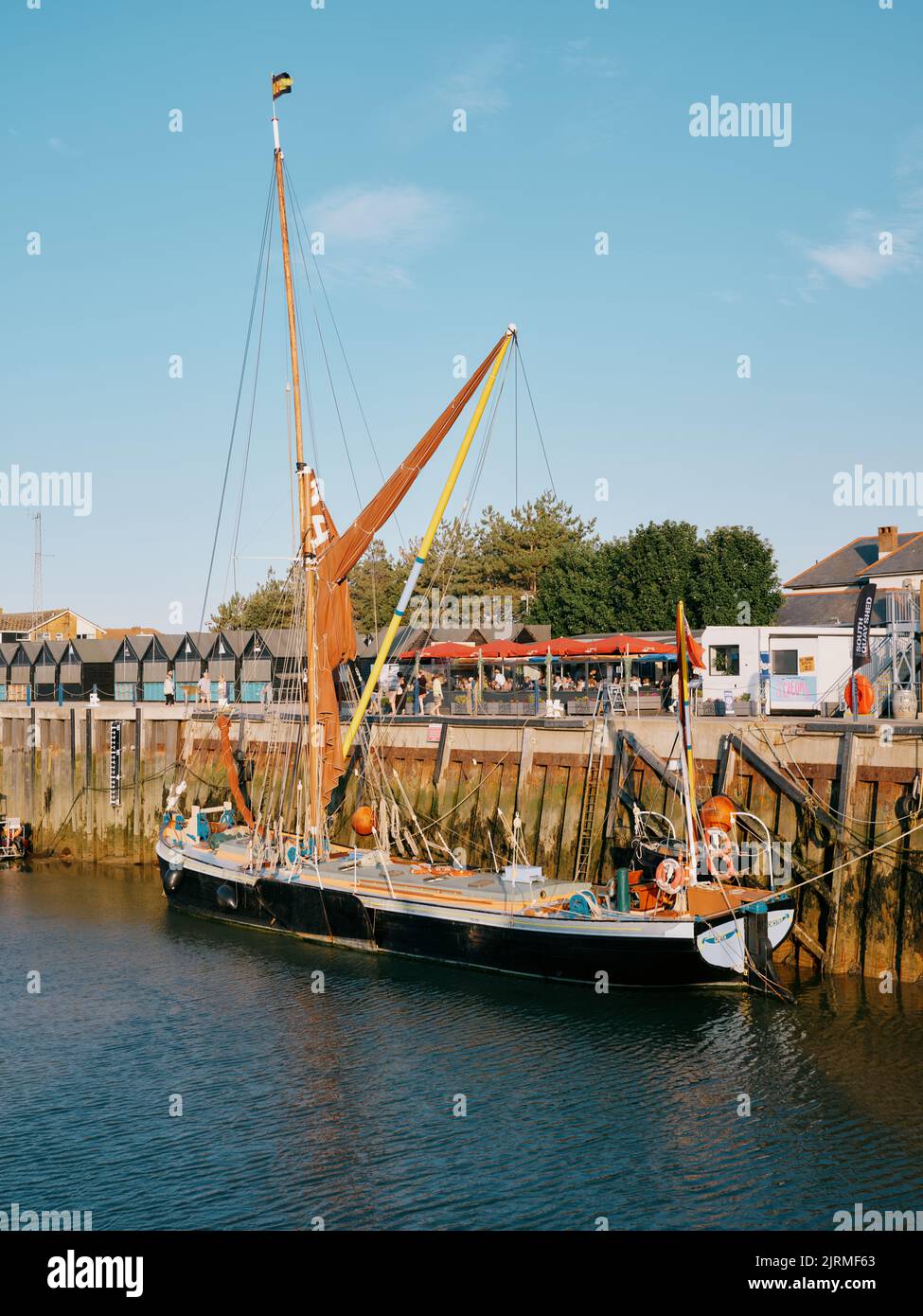 Greta a moored Thames sailing barge in Whitstable harbour Kent England ...