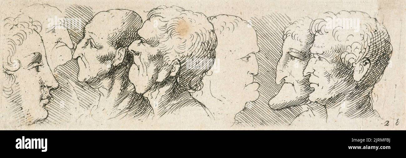 Caricatures And Deformities After Leonardo Seven Heads After Leonardo