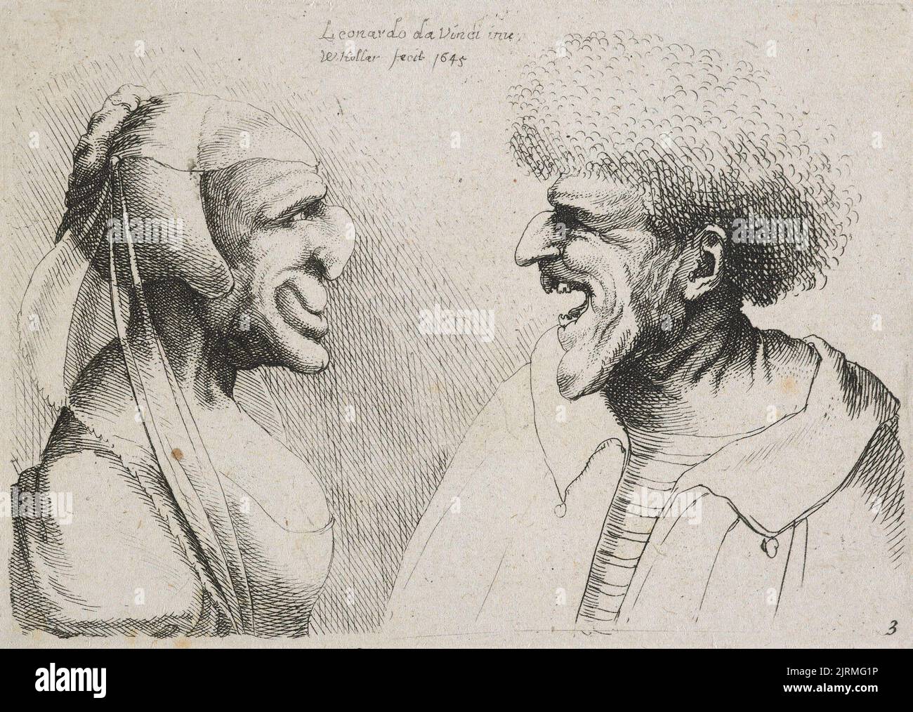Caricatures And Deformities After Leonardo Two Distorted Heads 1645