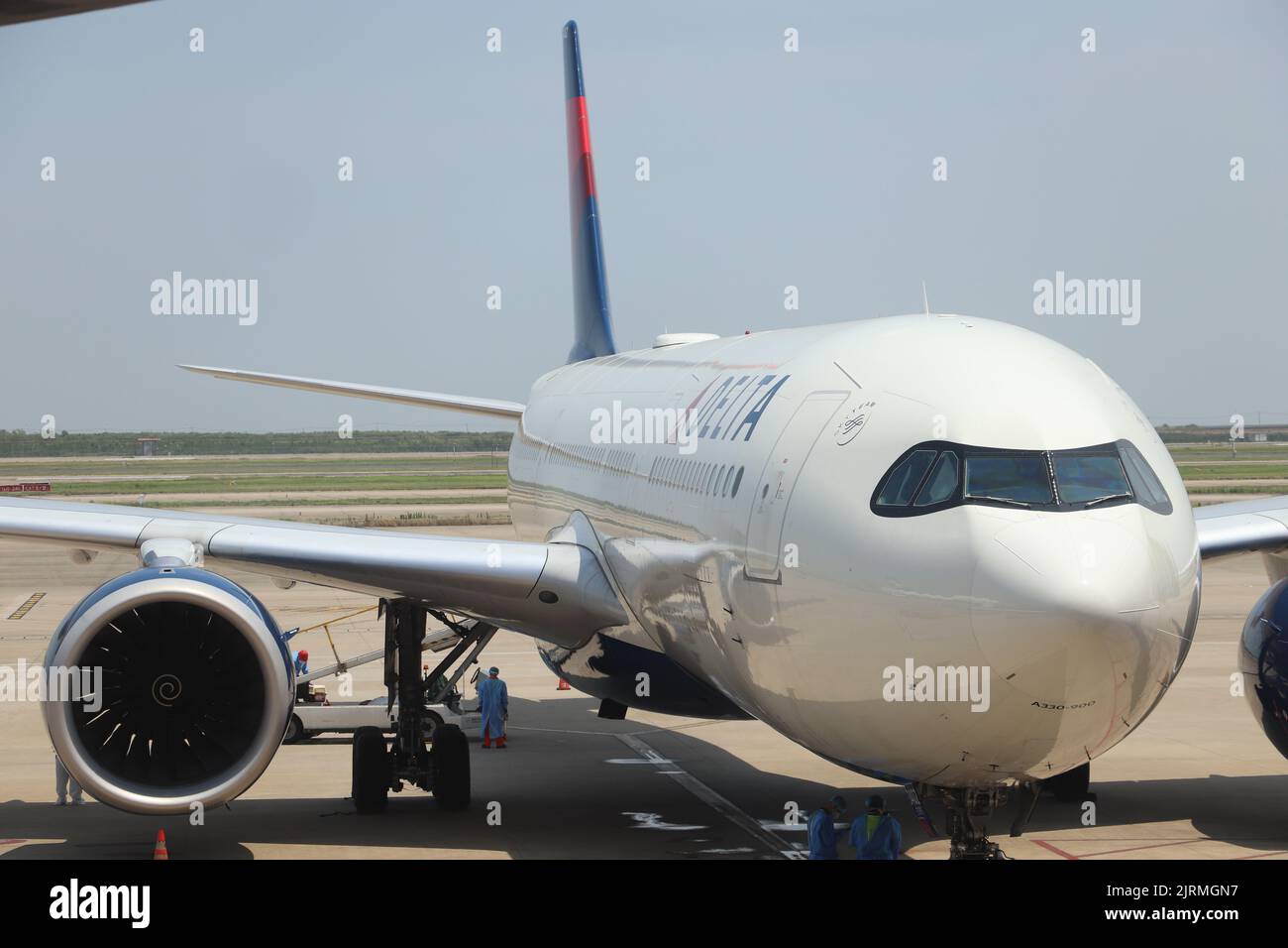 The white Delta Airlines newest Airbus A330-900neo at Shanghai Pudong ...