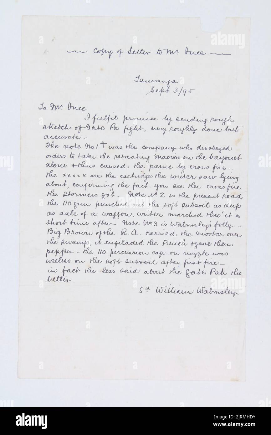 Copy of letter to Mr Ince from William Walmsley relating to sketch of ...