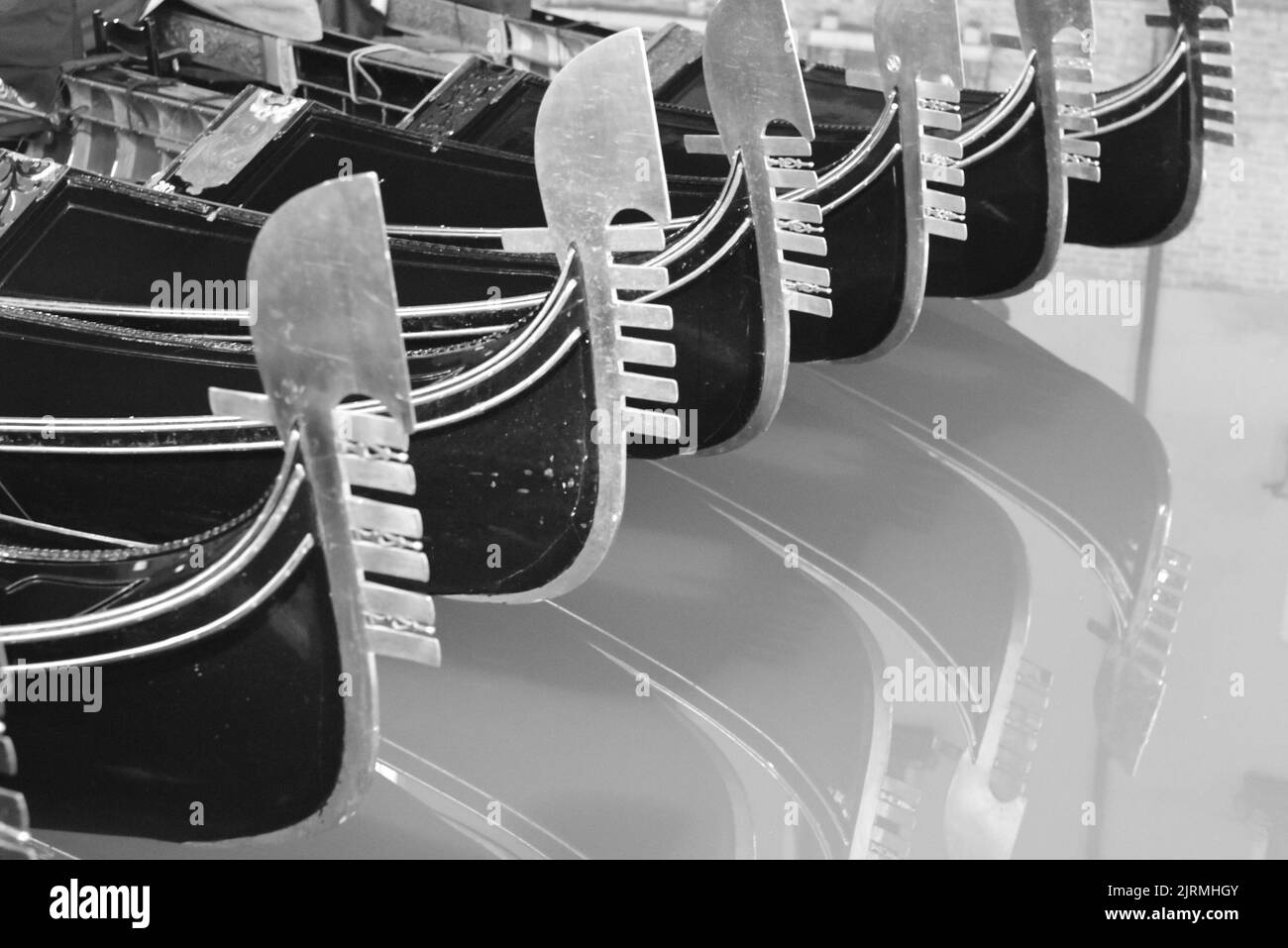 A grayscale closeup shot of gondolas in Venice, Italy Stock Photo - Alamy