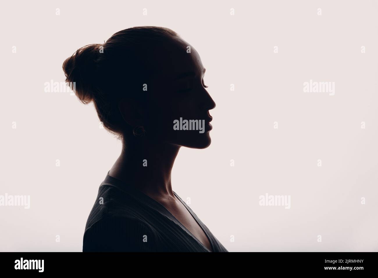Young woman silhouette beautiful profile portrait isolated Stock Photo ...