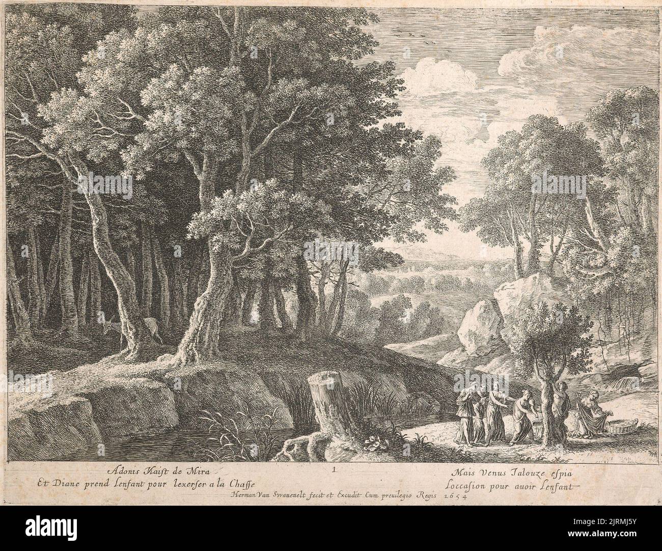 Six landscapes with the story of Adonis. Plate 1. The birth of Adonis ...