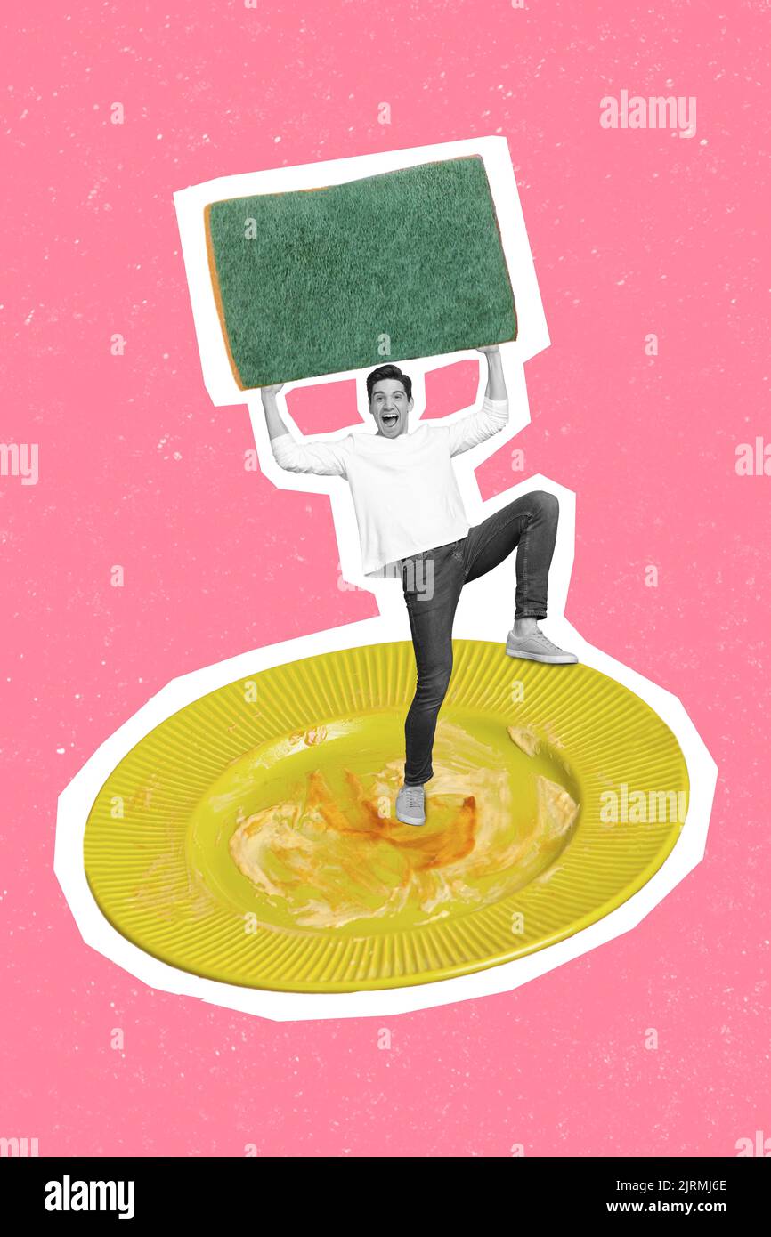 Vertical composite collage portrait of excited positive cheerful little ...