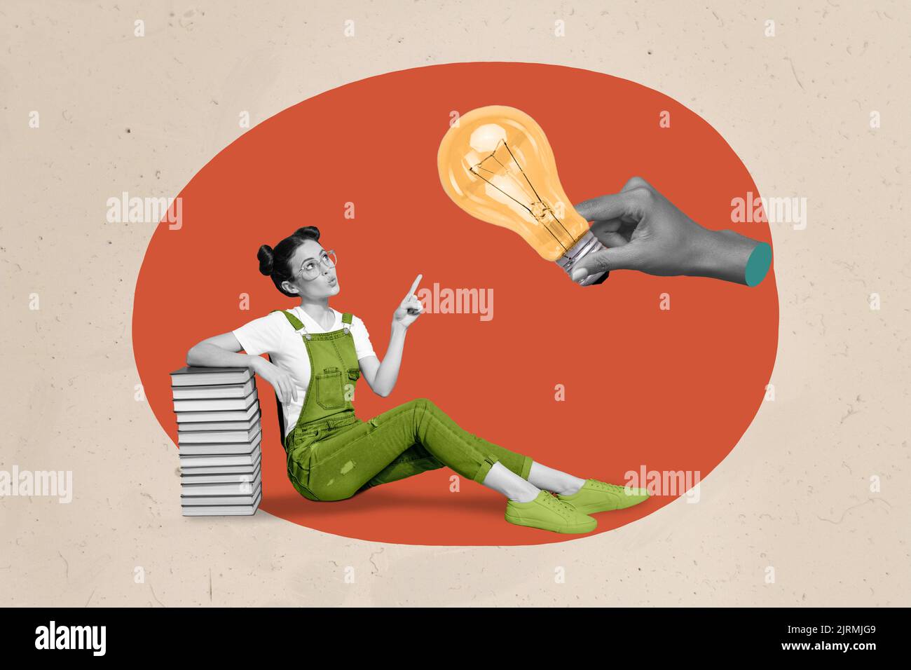 Collage 3d image of pinup pop retro sketch of smart clever lady ...