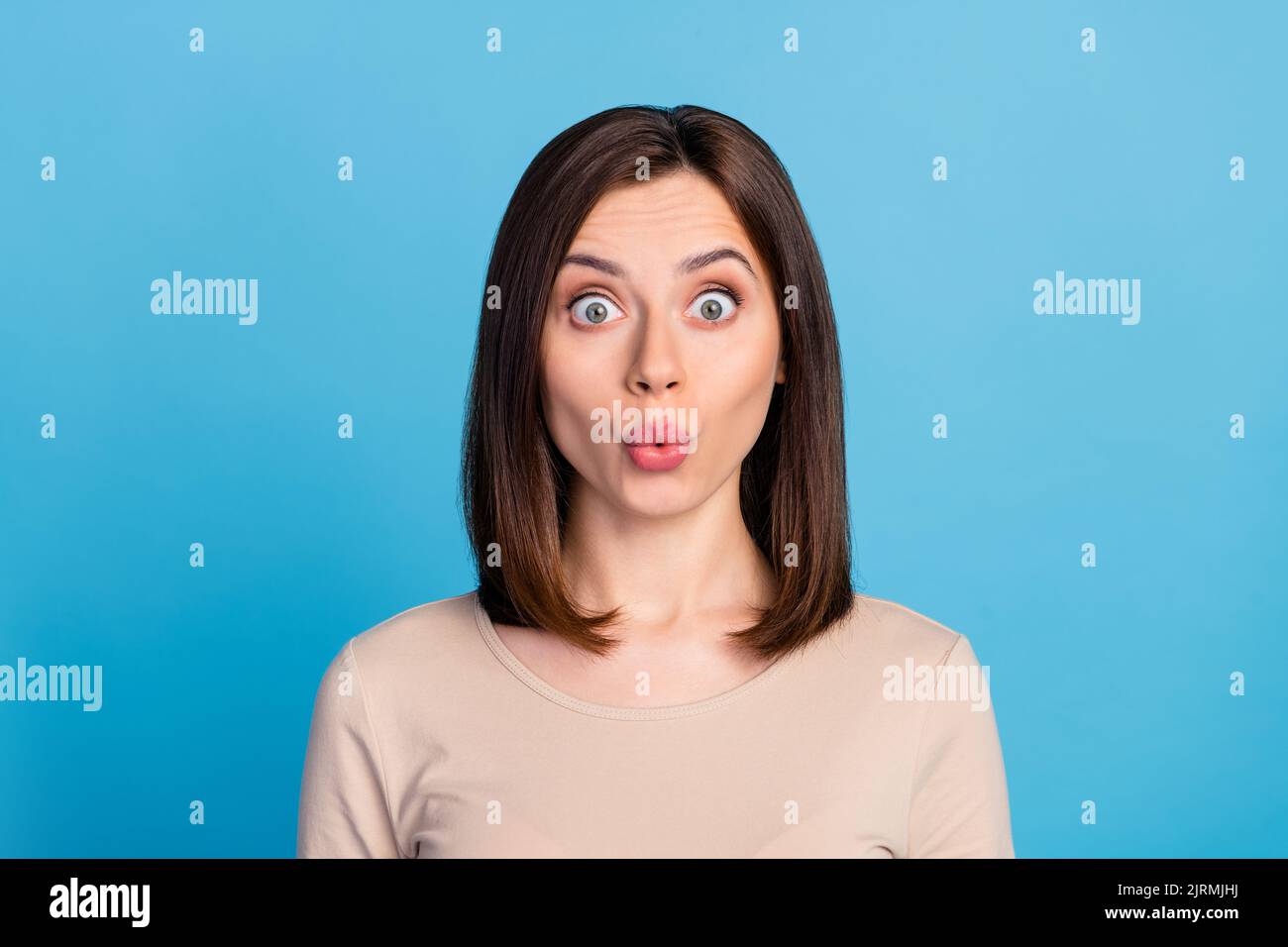 Photo of shocked nice young lady pouted lips cant believe isolated on ...