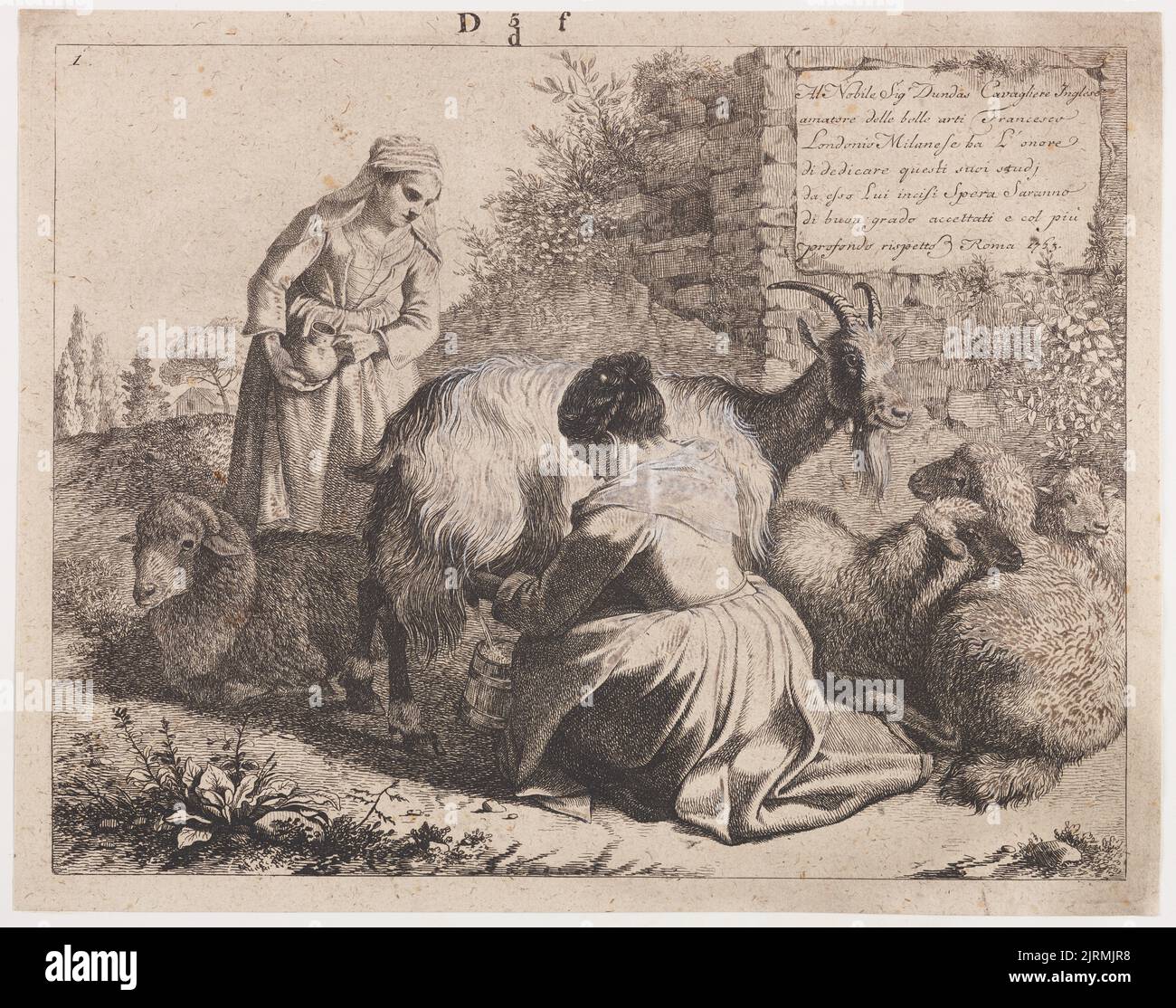 Young woman milking a goat, 1763, Rome, by Francesco Londonio Stock ...