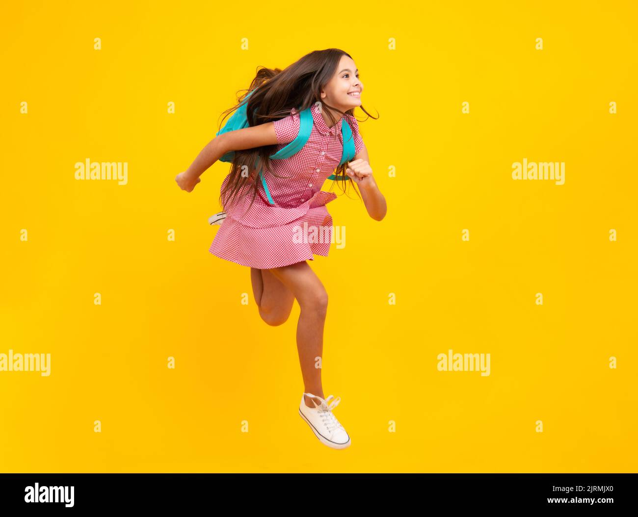 Schoolgirl with backpack. Teenager student, isolated background ...