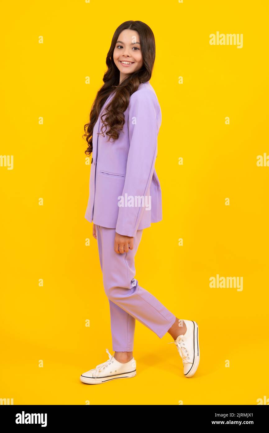 Full length photo of brunette teen girl wear casual clothes isolated on ...