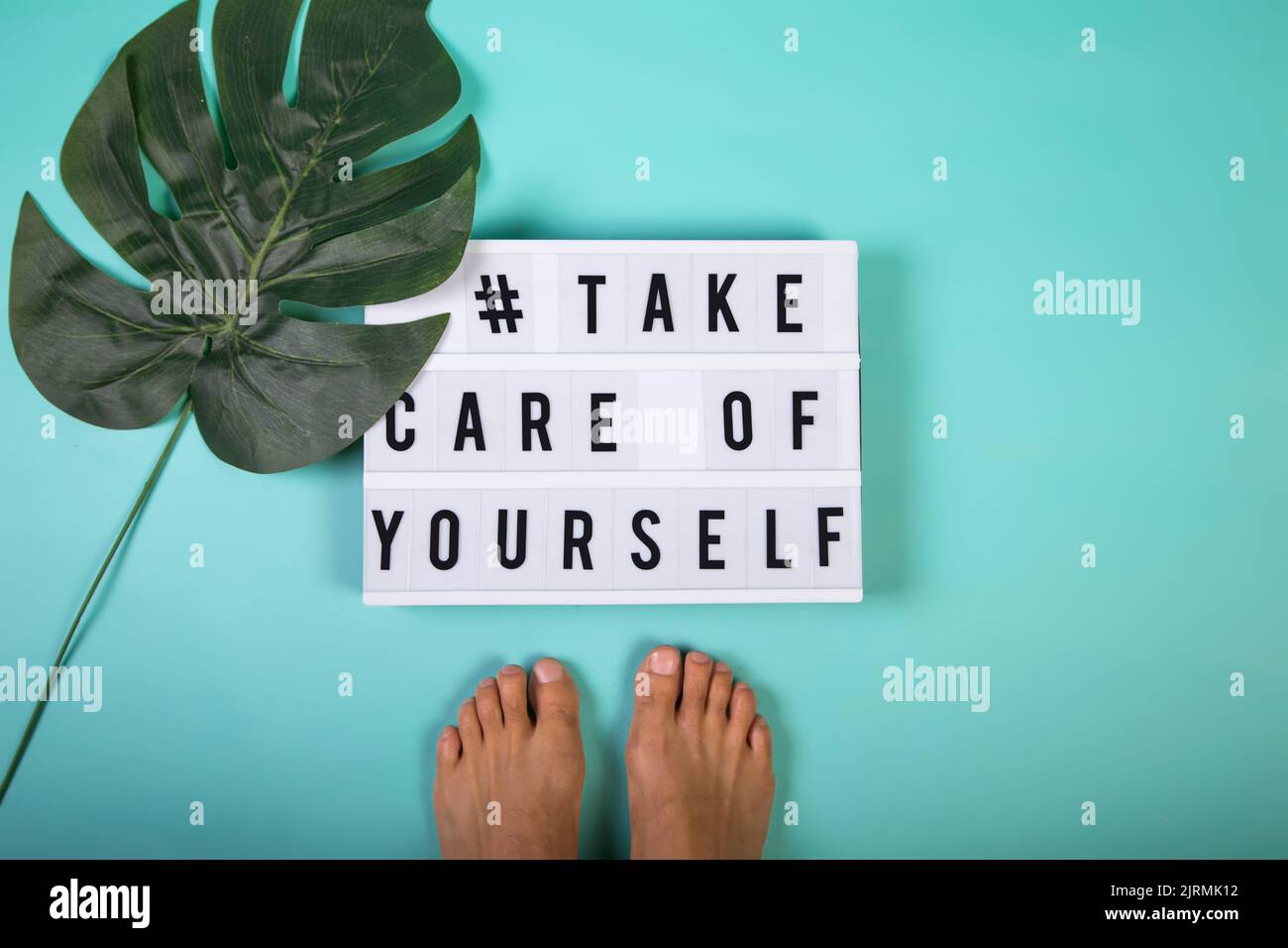 Message in a light box for self-care, mental health, emotional well ...