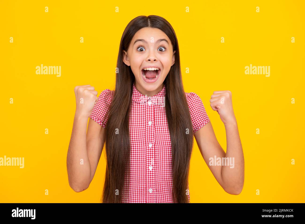 Amazed teen girl. Excited expression, cheerful and glad. Teenager child ...