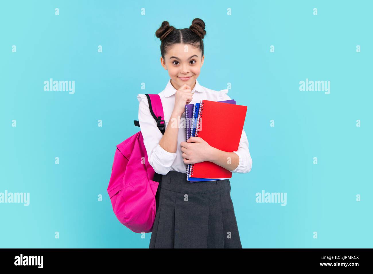 School teenager child girl with book and copybook. Teenager student ...