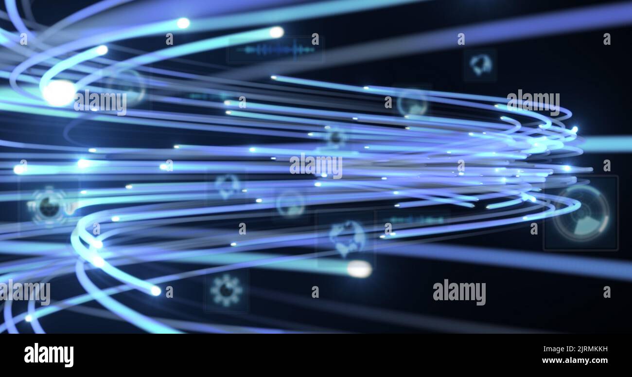 Illustration of blue digital cables glowing, copy space Stock Photo - Alamy