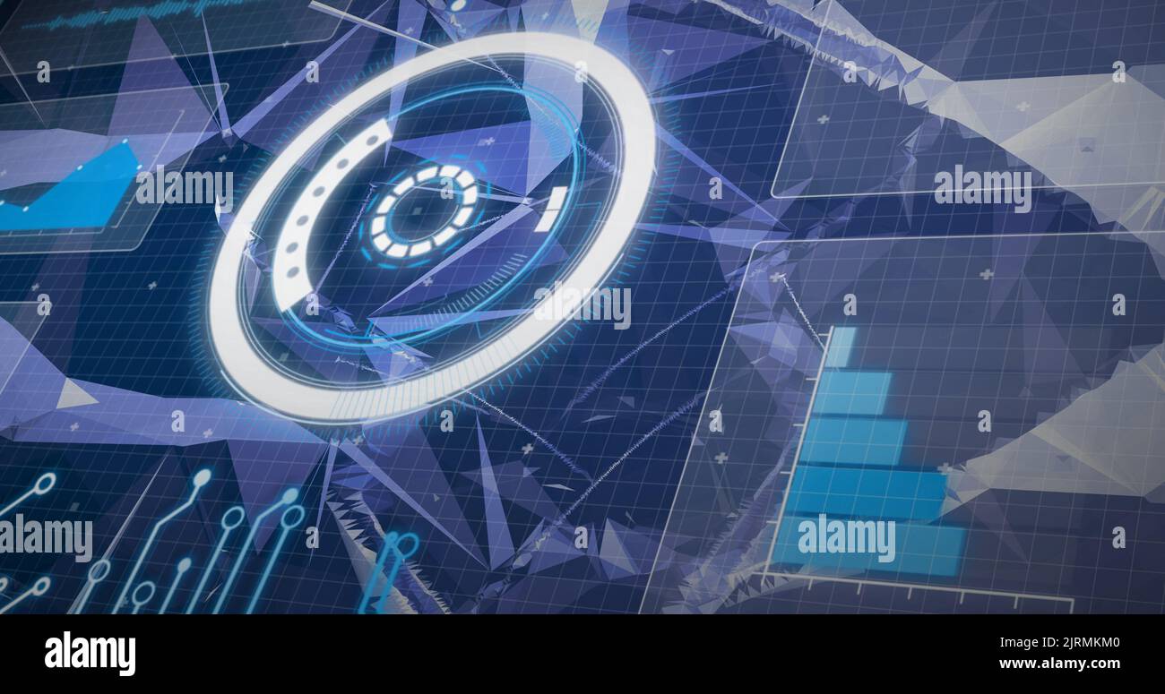 Illustration of digital circular patterns on blue checked background ...