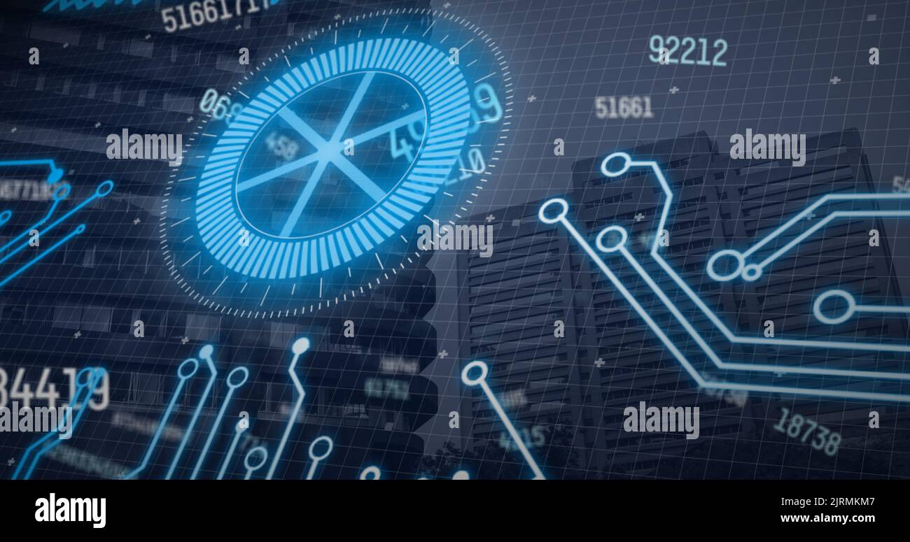 Vector image of glowing blue circular pattern with numbers and lines ...