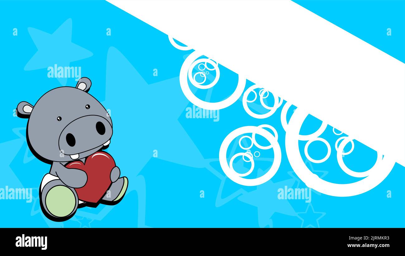 sitting chibi baby hippo character cartoon holding love red heart ...