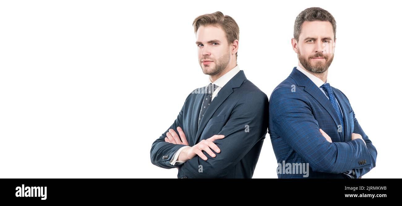 Man face portrait, banner with copy space. confident business partners ...