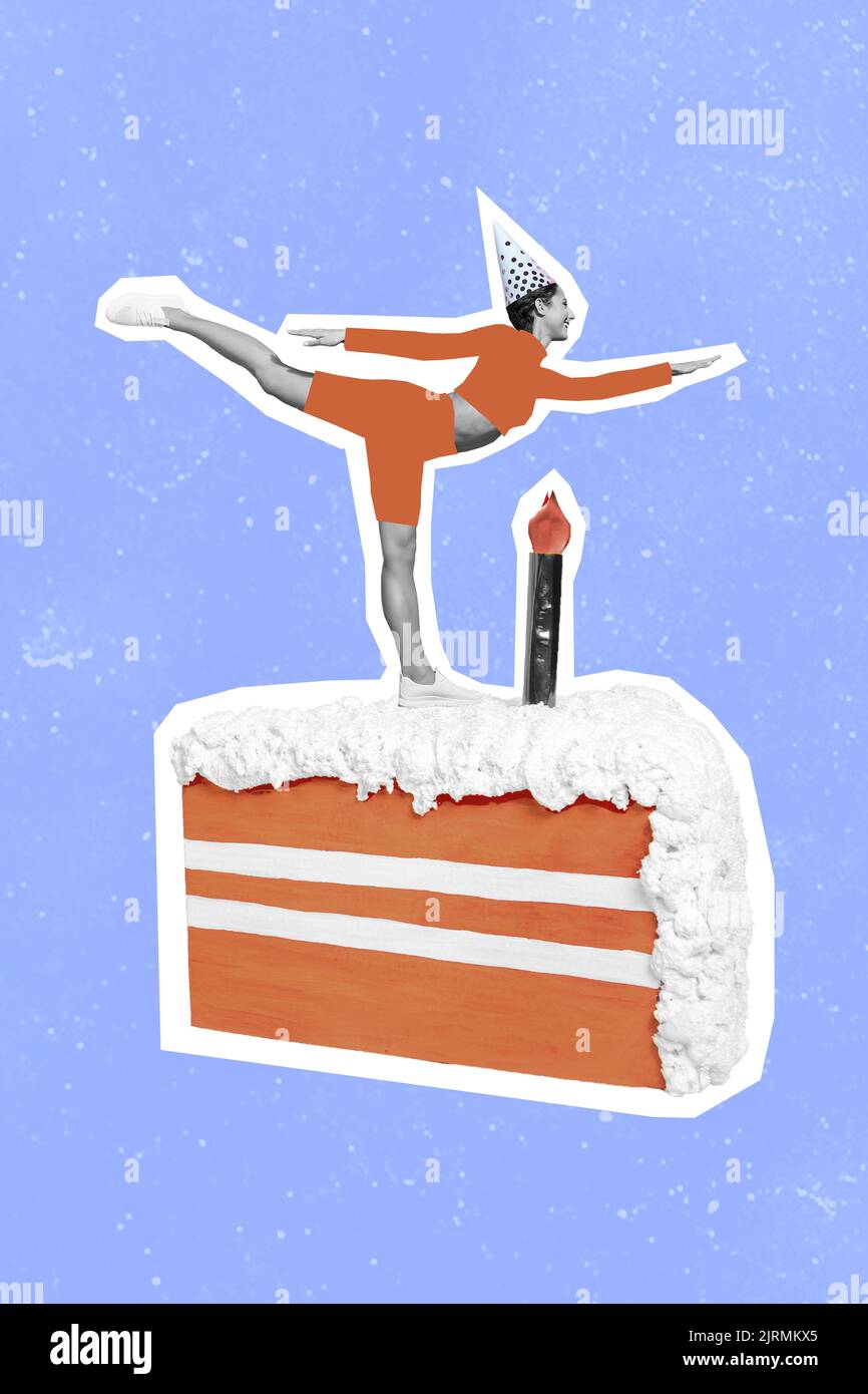 Vertical composite portrait of flexible athlete young girl wear ...