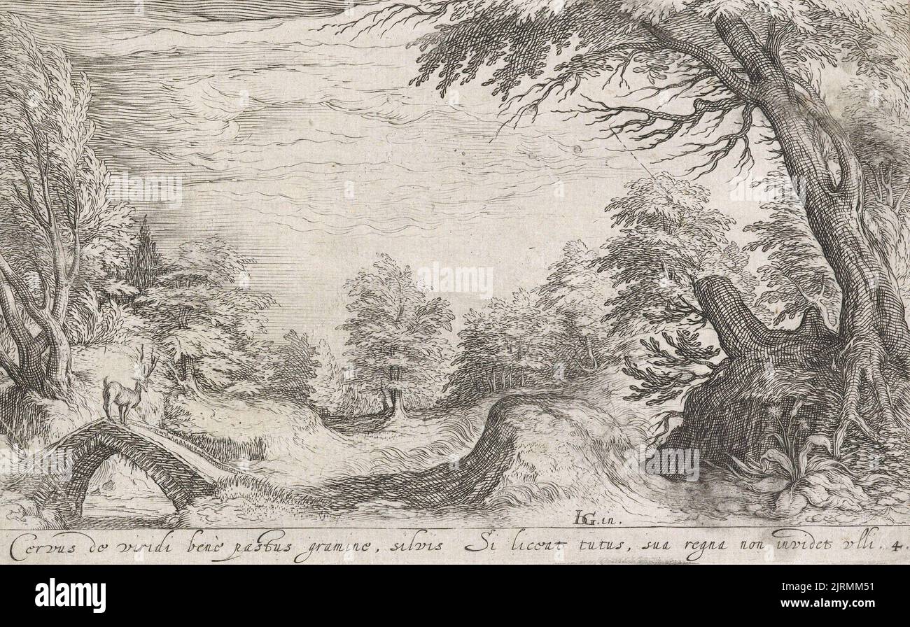 Landscapes. Plate 4. Landscape with a stag., 1610, by Jacob II de Gheyn ...