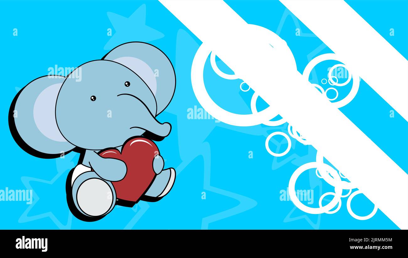 sitting chibi baby elephant character cartoon holding love red heart ...