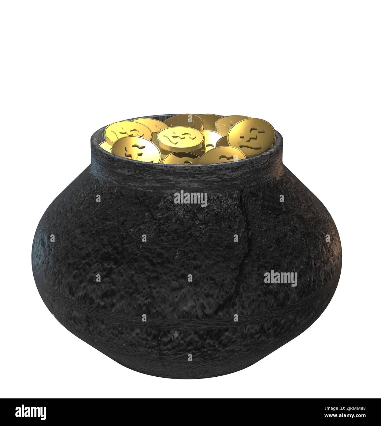 3D rendered pot of gold coins pension pot concept or nest egg concept ...