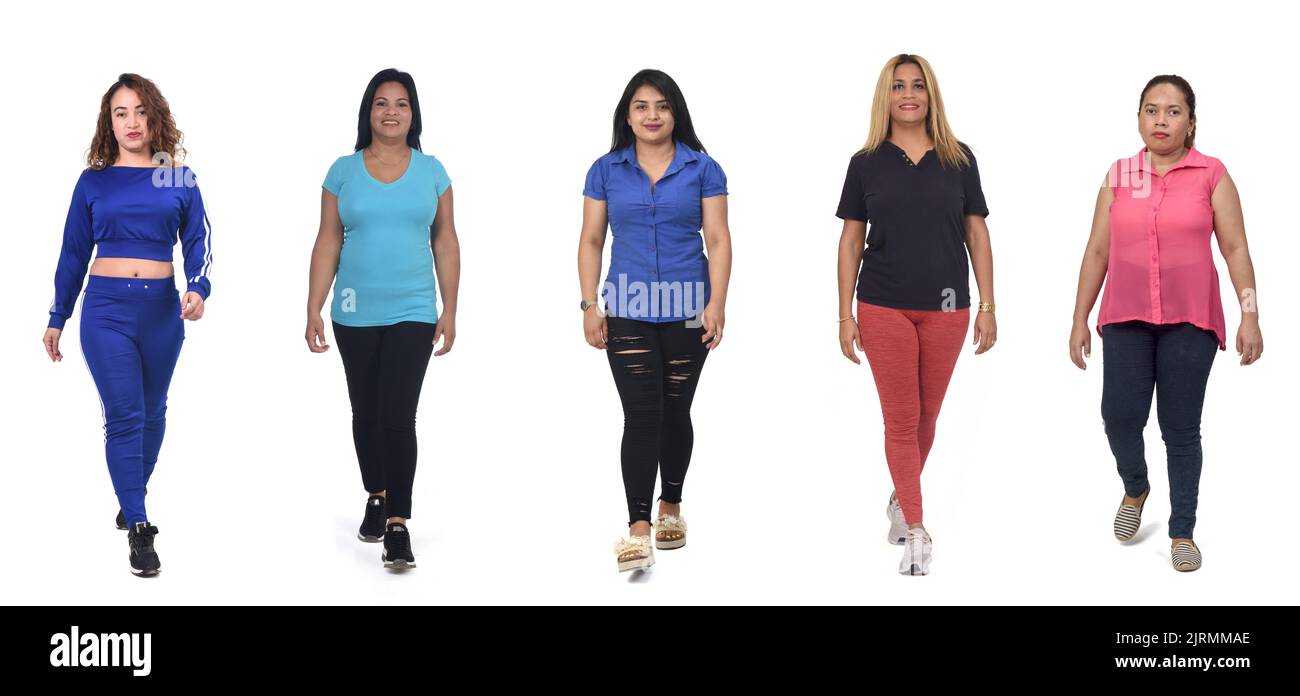 front view of a group of woman walking on white background Stock Photo ...