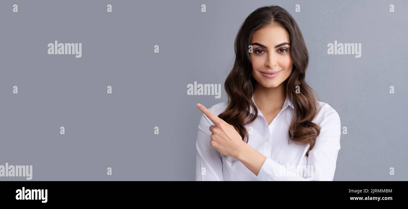 Woman isolated face portrait, banner header poster with mockup ...