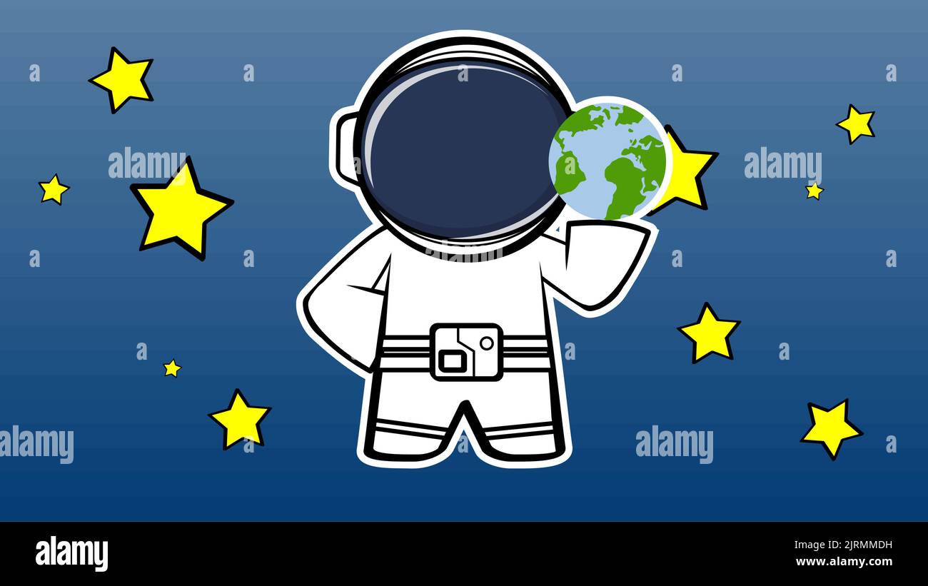 spaceman character cartoon sticker background illustration in vector ...