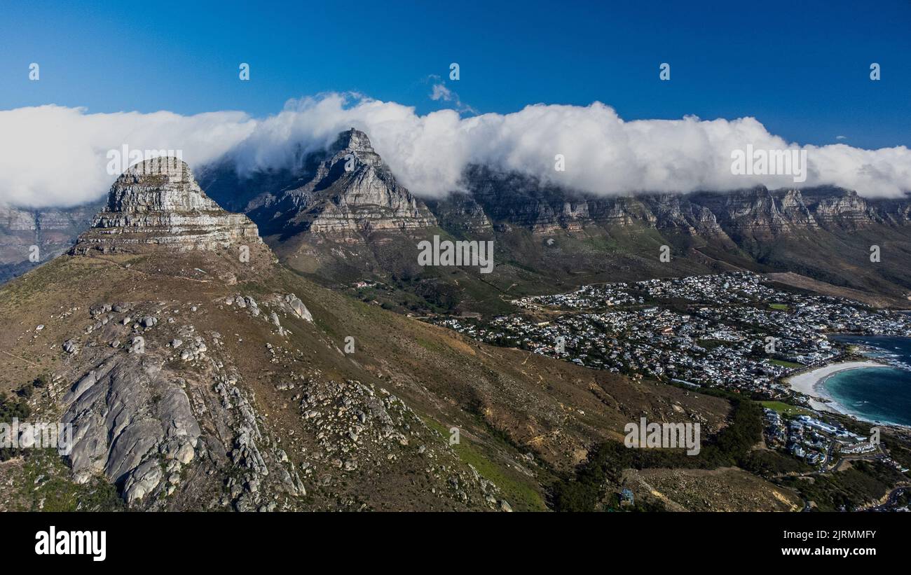 An aerial view of the Lion's Head Mountain in Cape Town, South Africa ...