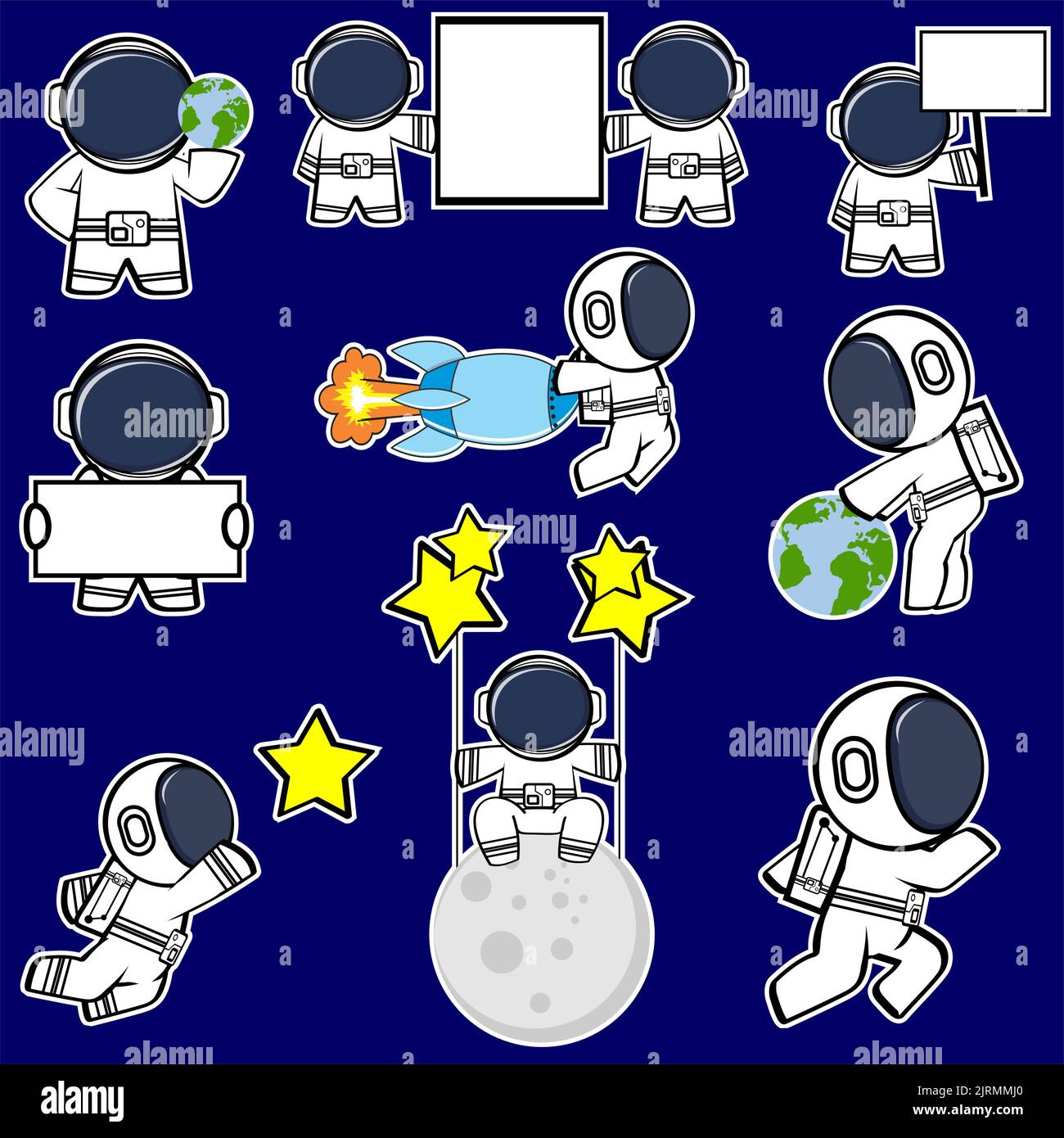 spaceman character cartoon sticker set pack in vector format Stock ...
