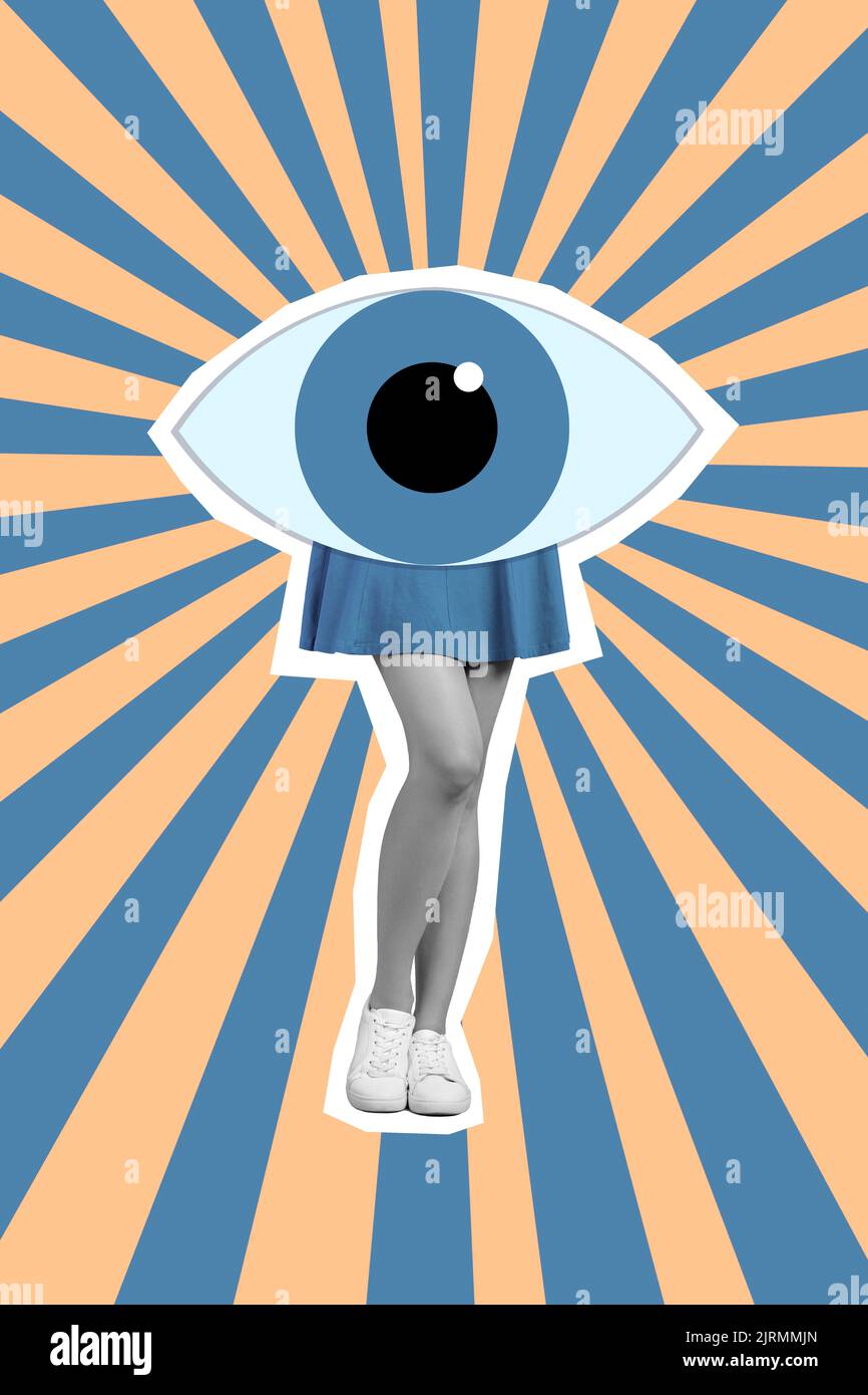 Image weird collage of freak person with big eyeball body gossiping ...
