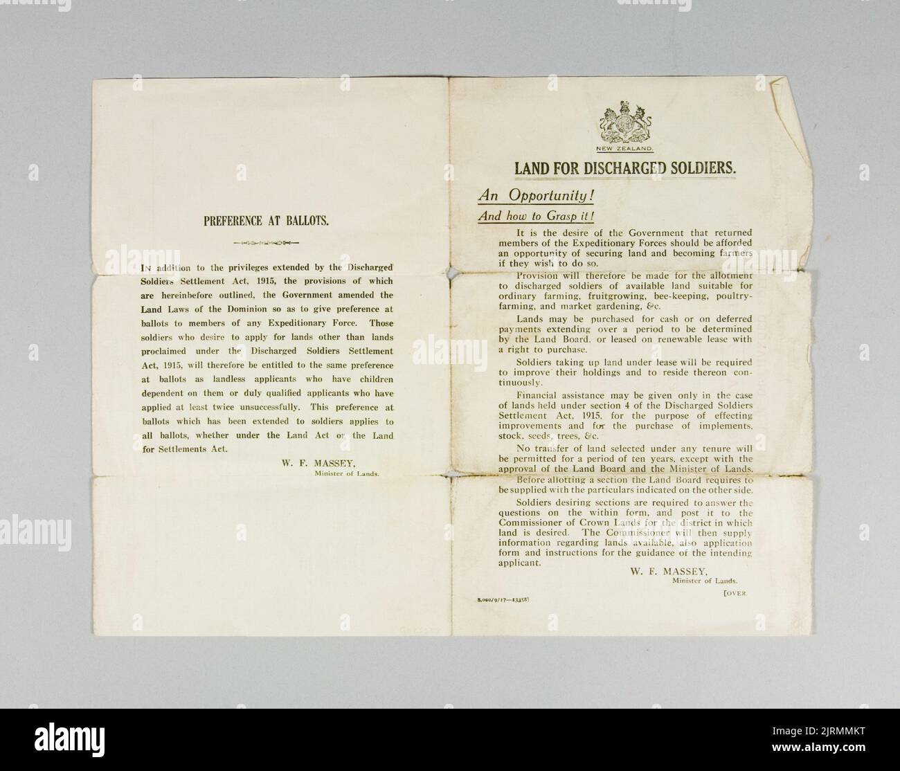 Application form, 'Land for Discharged Soldiers', September 1917, New ...