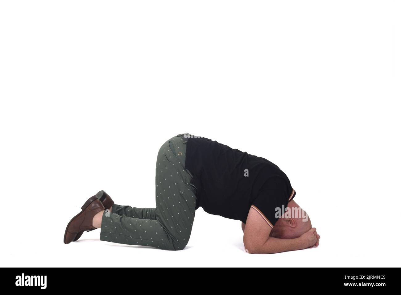 man with head on floor on white background Stock Photo - Alamy
