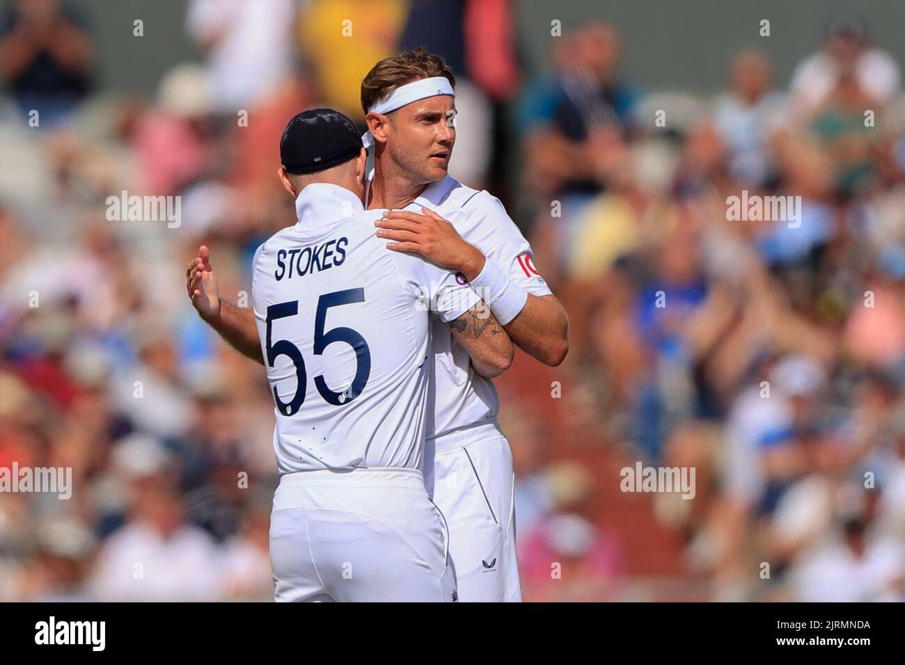 Stuart Broad of England celebrates with Ben Stokes after taking the ...