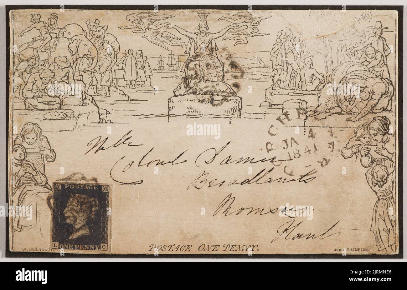 Philatelic 'cover' [envelope], the Mulready design, 1840, United ...